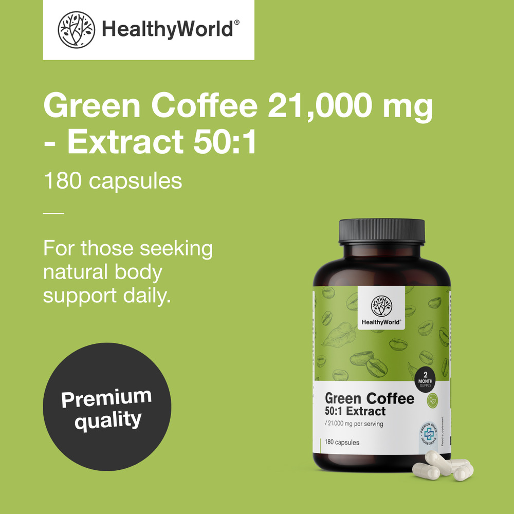 Green Coffee 21,000 mg - Extract 50:1, 180 capsules - FutuNatura.uk
