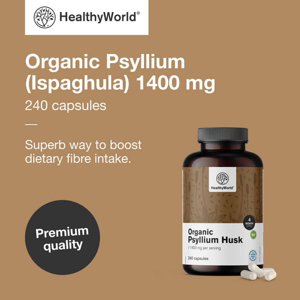 Organic Psyllium (Ispaghula) 1400 mg, 240 capsules - FutuNatura.uk
